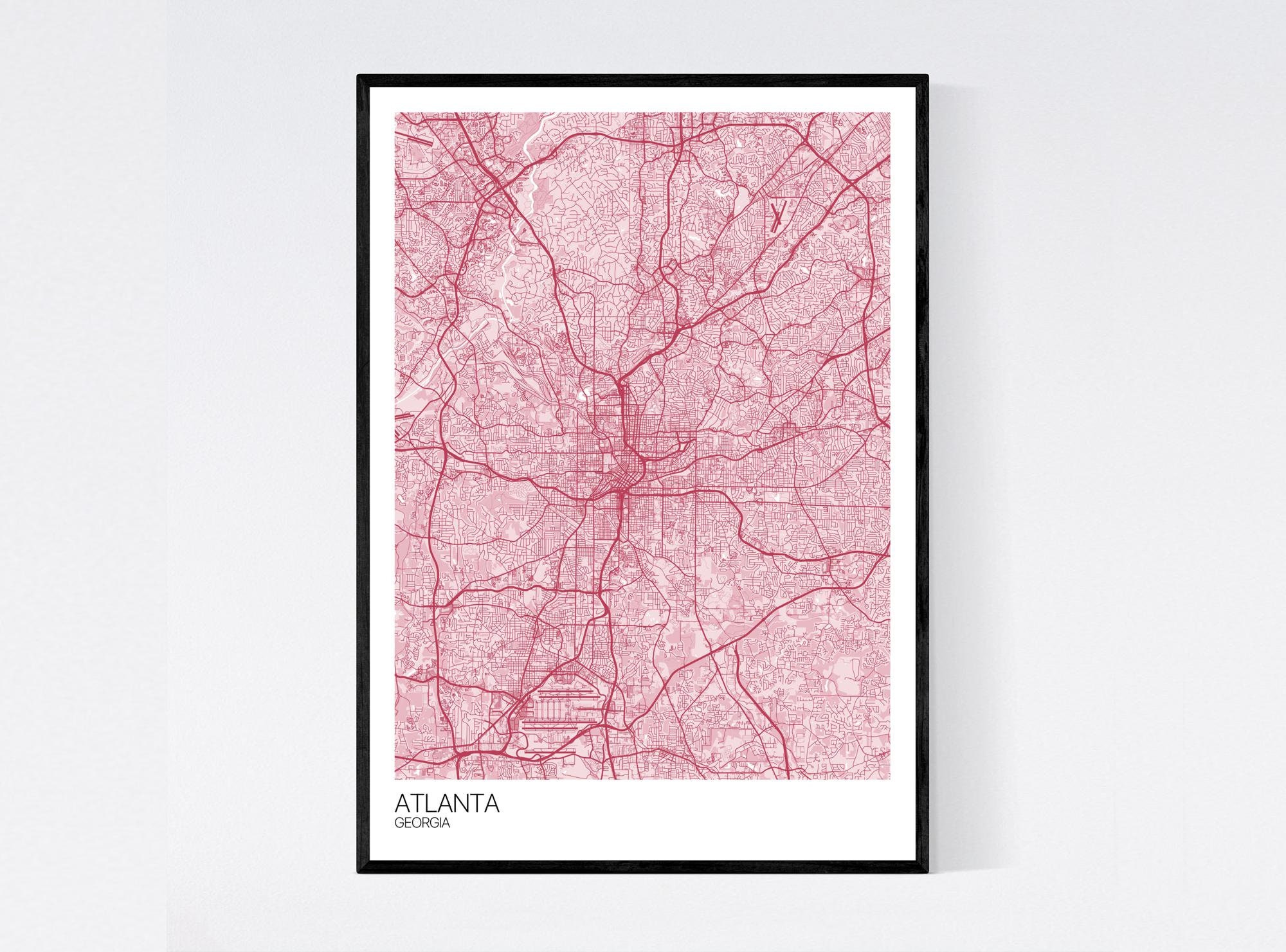 Atlanta Georgia Map Print Many Colours Printed on Art | Etsy