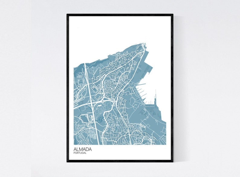 Almada Portugal Map Art Print Many Colours 350gsm Art | Etsy
