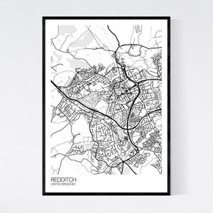 Redditch Map Print Many Colours 350gsm Art Quality Paper Fast Delivery ...