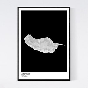 Madeira, Portugal Island Map Art Print Many Colours 350gsm Art Quality ...