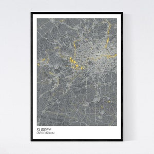 Surrey, England Map Art Print Many Styles 350gsm Art Quality Paper Fast ...