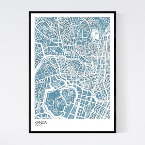Kanda, Tokyo, Japan Map Print Many Colours Fast Delivery Scandi ...