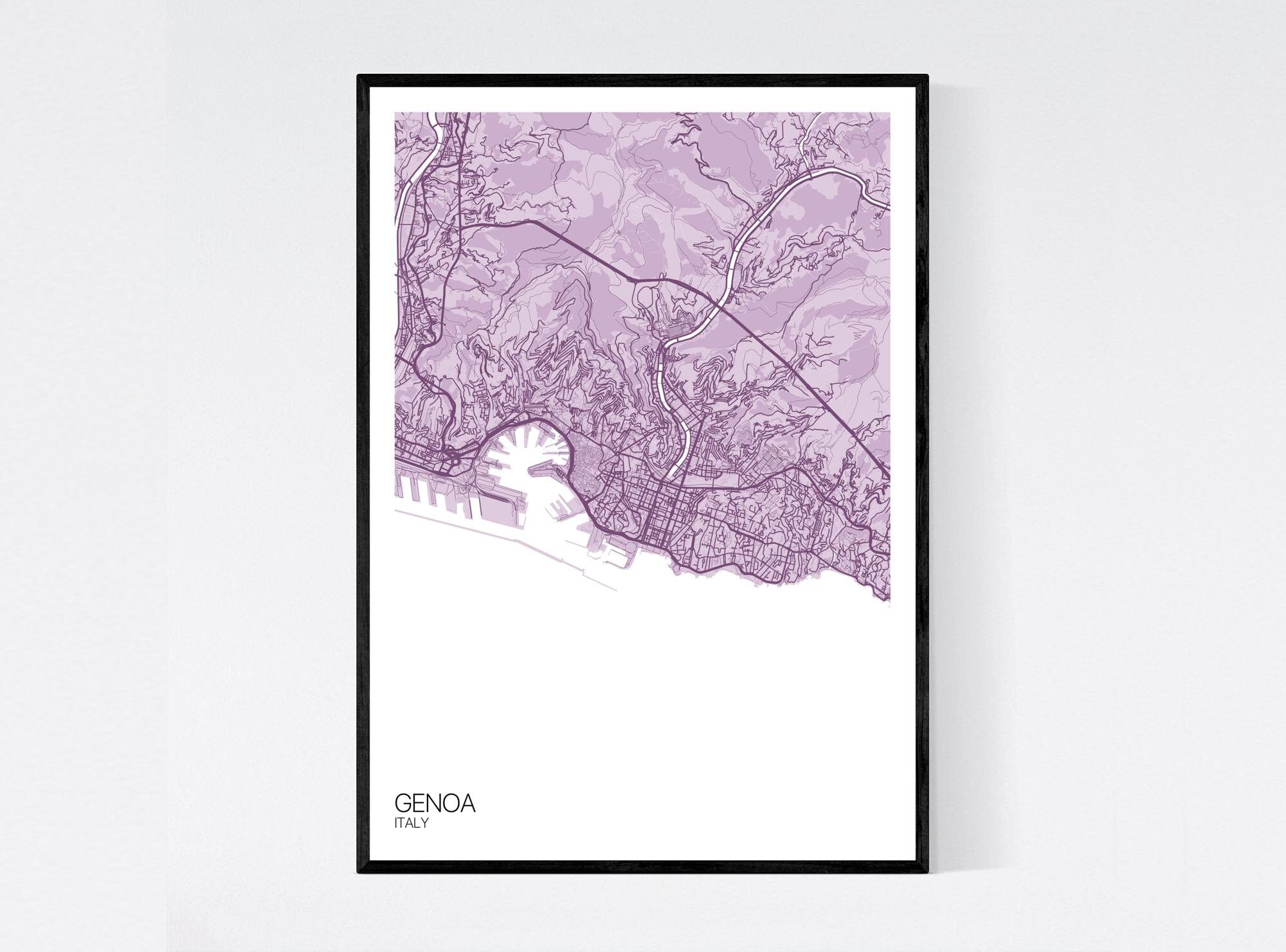Genoa Italy Map Art Print Many Colours Art Quality Paper | Etsy UK