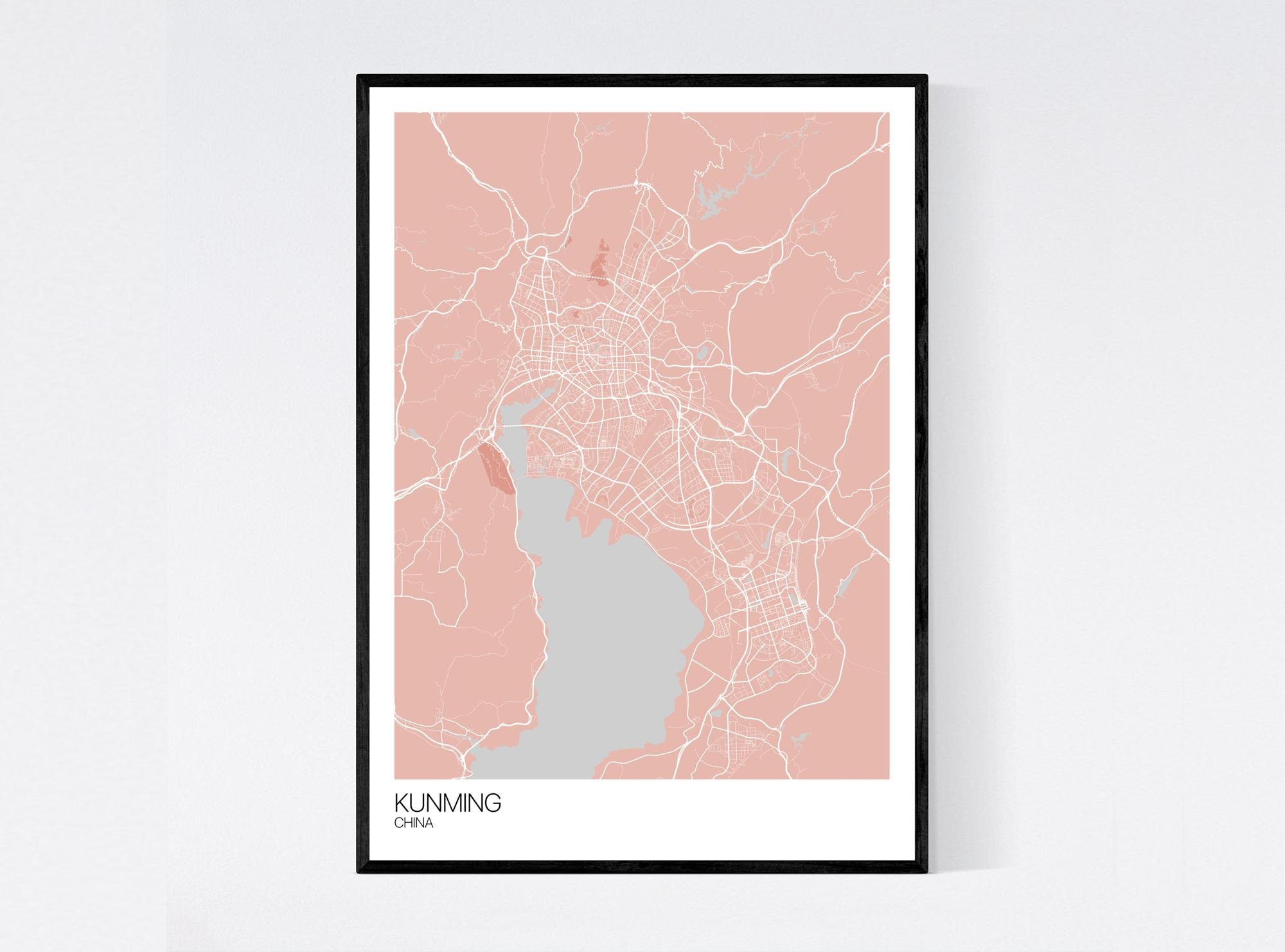 Kunming China Map Art Print Many Styles Art Quality Paper | Etsy