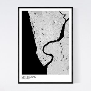 Chittagong, Bangladesh Map Art Print Many Styles Art Quality Paper Fast ...