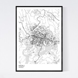Kigali, Rwanda Map Art Print Many Styles Art Quality Paper Fast ...