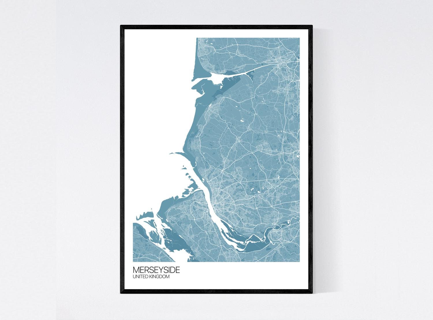 Merseyside England Map Art Print Many Styles 350gsm Art | Etsy