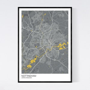 Nottingham Map Print Many Colours Fast Delivery Scandi // Vintage ...