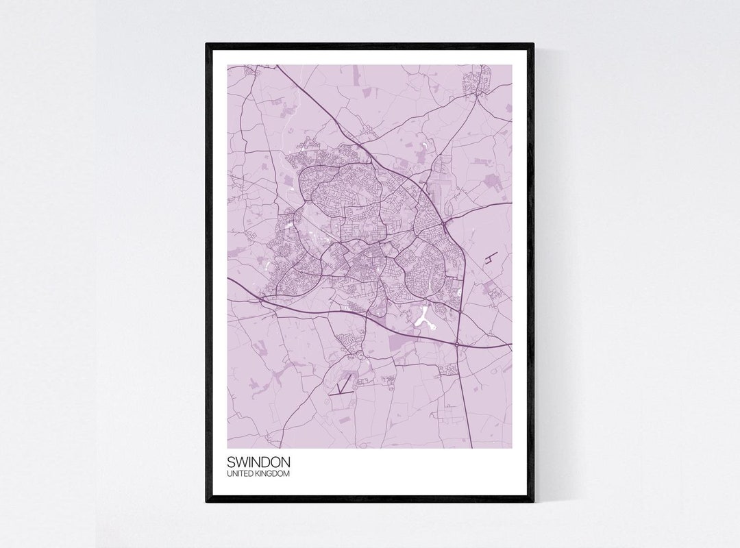 Swindon, United Kingdom City Map Art Print Many Colours 350gsm Art ...