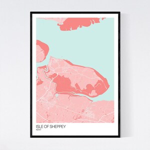 Isle of Sheppey, Kent Map Art Print Many Colours 350gsm Art Quality ...