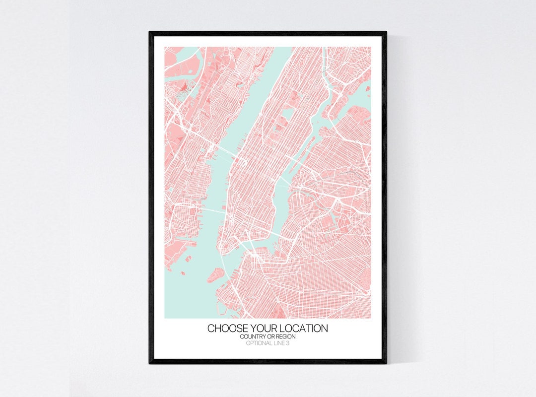 Custom Map With Centred Text, Colour Options, Choose Your Location ...