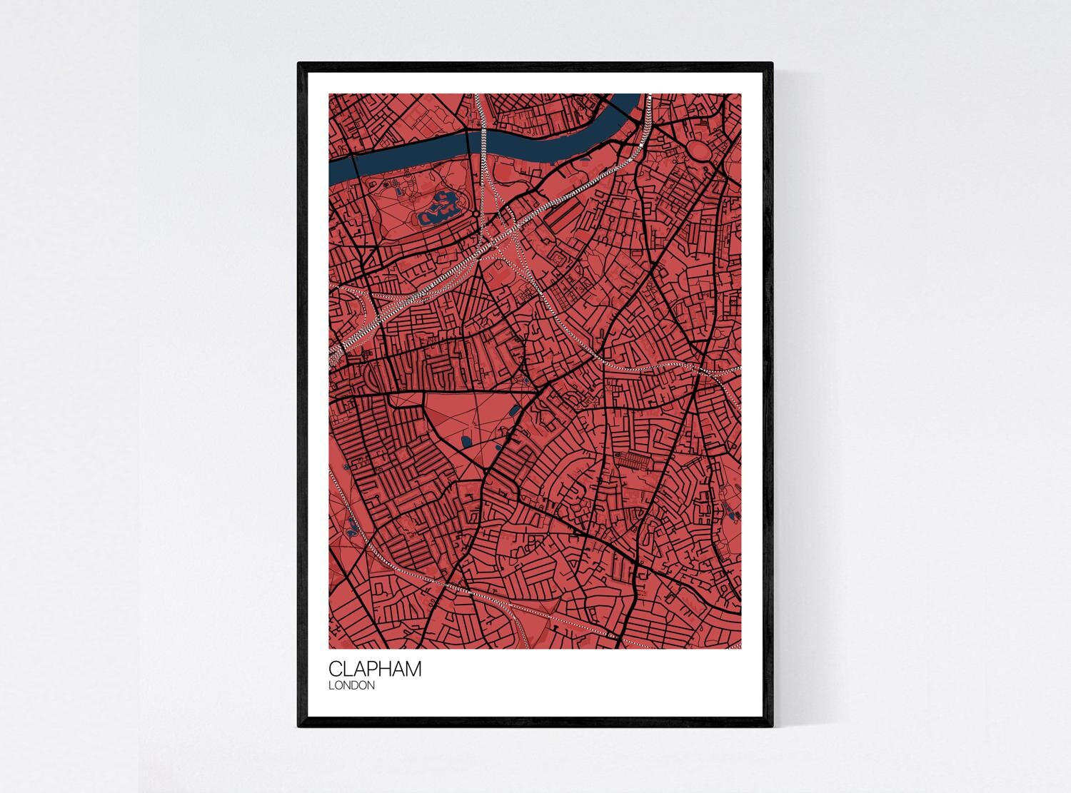 Clapham London Map Art Print Many Colours 350gsm Art - Etsy UK