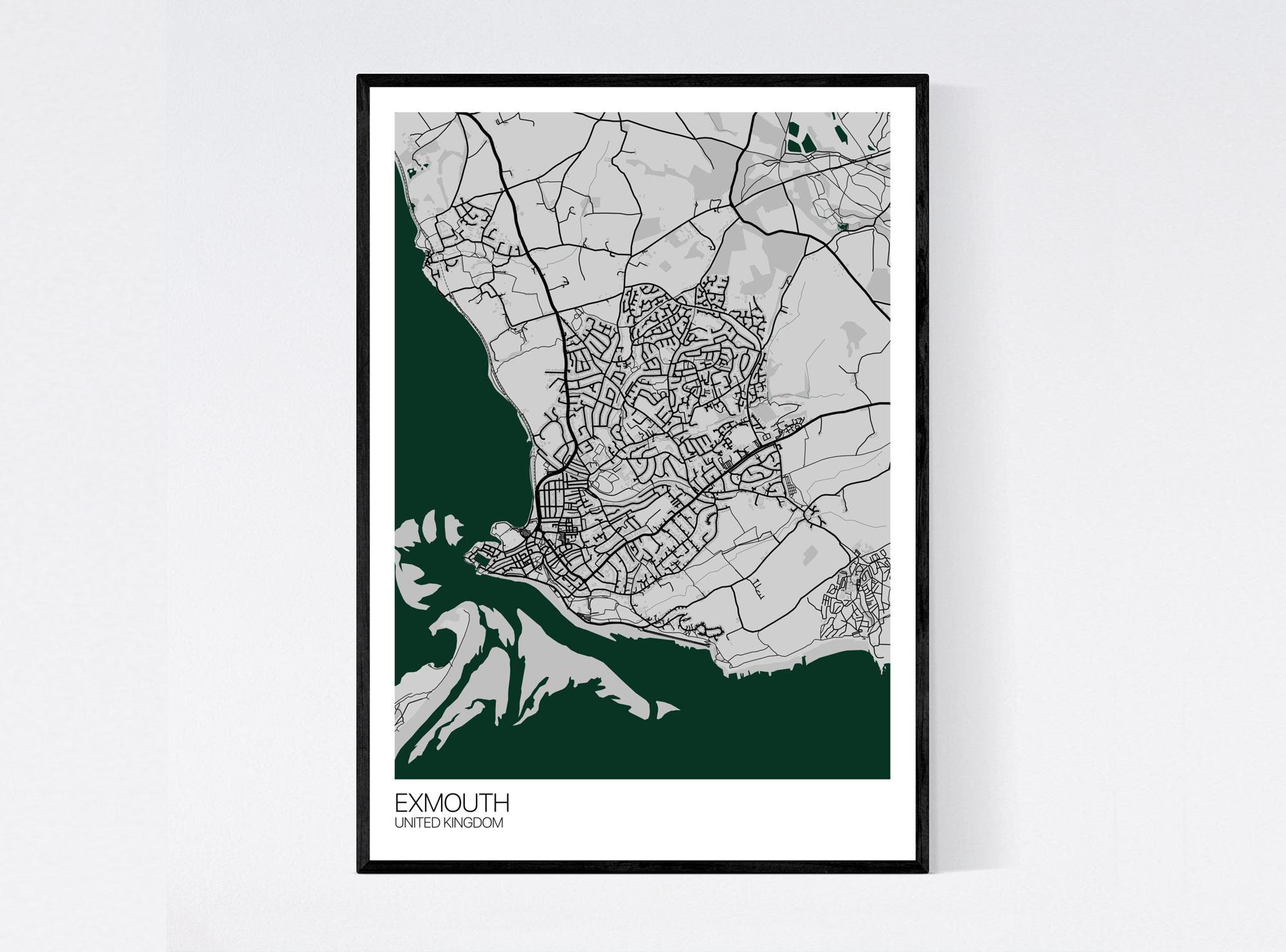 Exmouth United Kingdom Map Art Print Many Colours 350gsm | Etsy