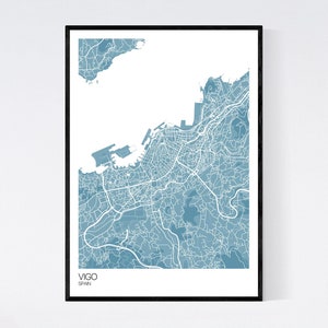 Vigo, Spain Map Art Print Many Colours Art Quality Paper Fast Delivery ...