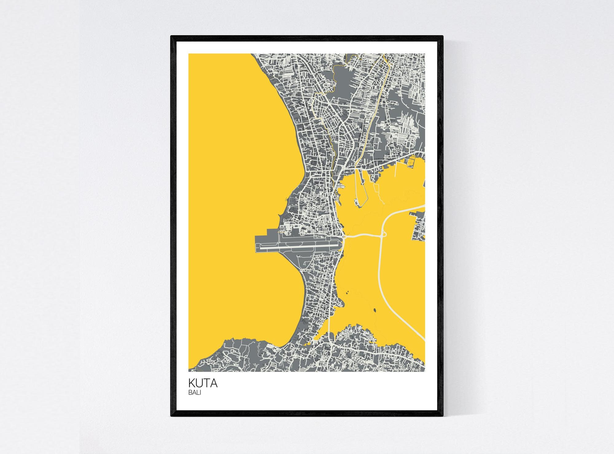 Kuta Bali Map Art Print Many Styles Art Quality Paper | Etsy