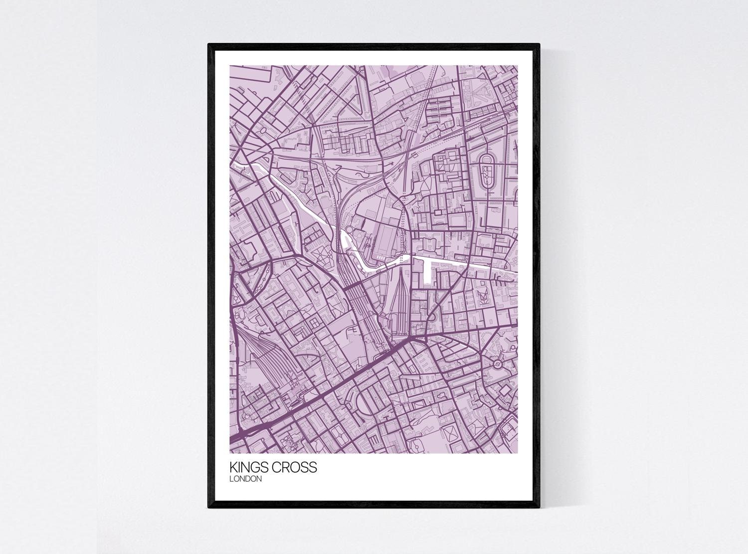 Kings Cross London Map Art Print Many Colours 350gsm Art | Etsy