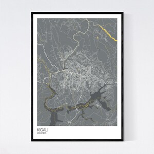 Kigali, Rwanda Map Art Print Many Styles Art Quality Paper Fast ...