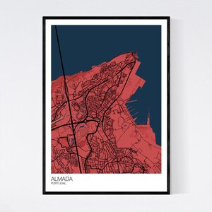 Almada Portugal Map Art Print Many Colours 350gsm Art - Etsy