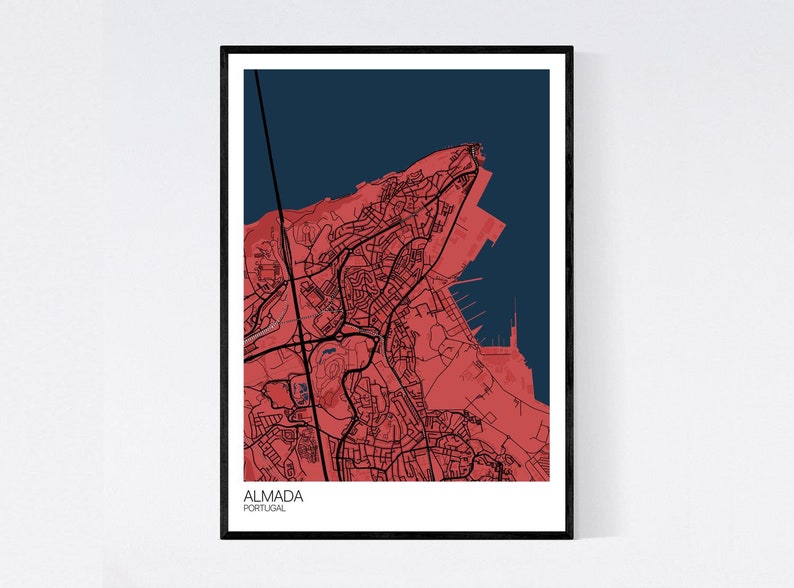 Almada Portugal Map Art Print Many Colours 350gsm Art | Etsy