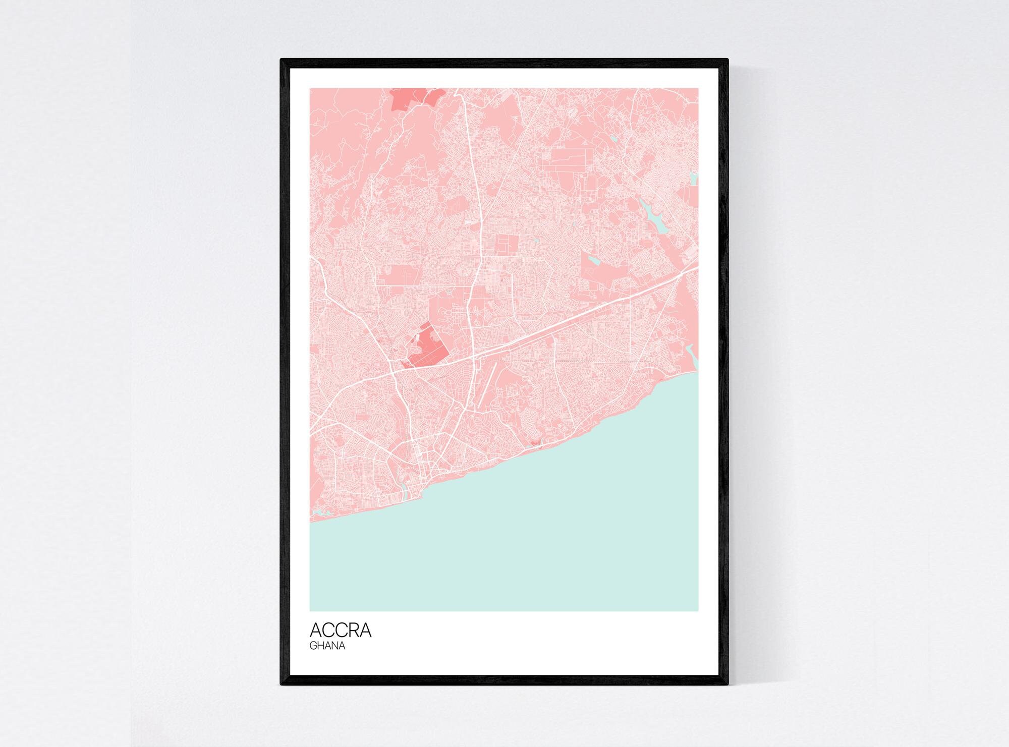 Accra Ghana Map Art Print Many Styles Art Quality Paper | Etsy