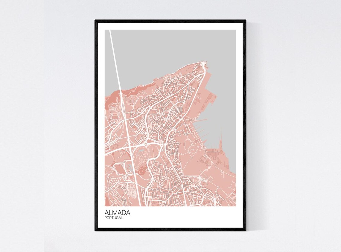 Almada Portugal Map Art Print Many Colours 350gsm Art | Etsy