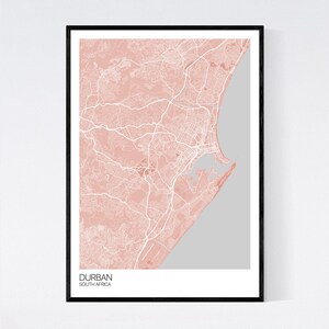 Durban, South Africa Map Art Print Many Styles Art Quality Paper Fast ...