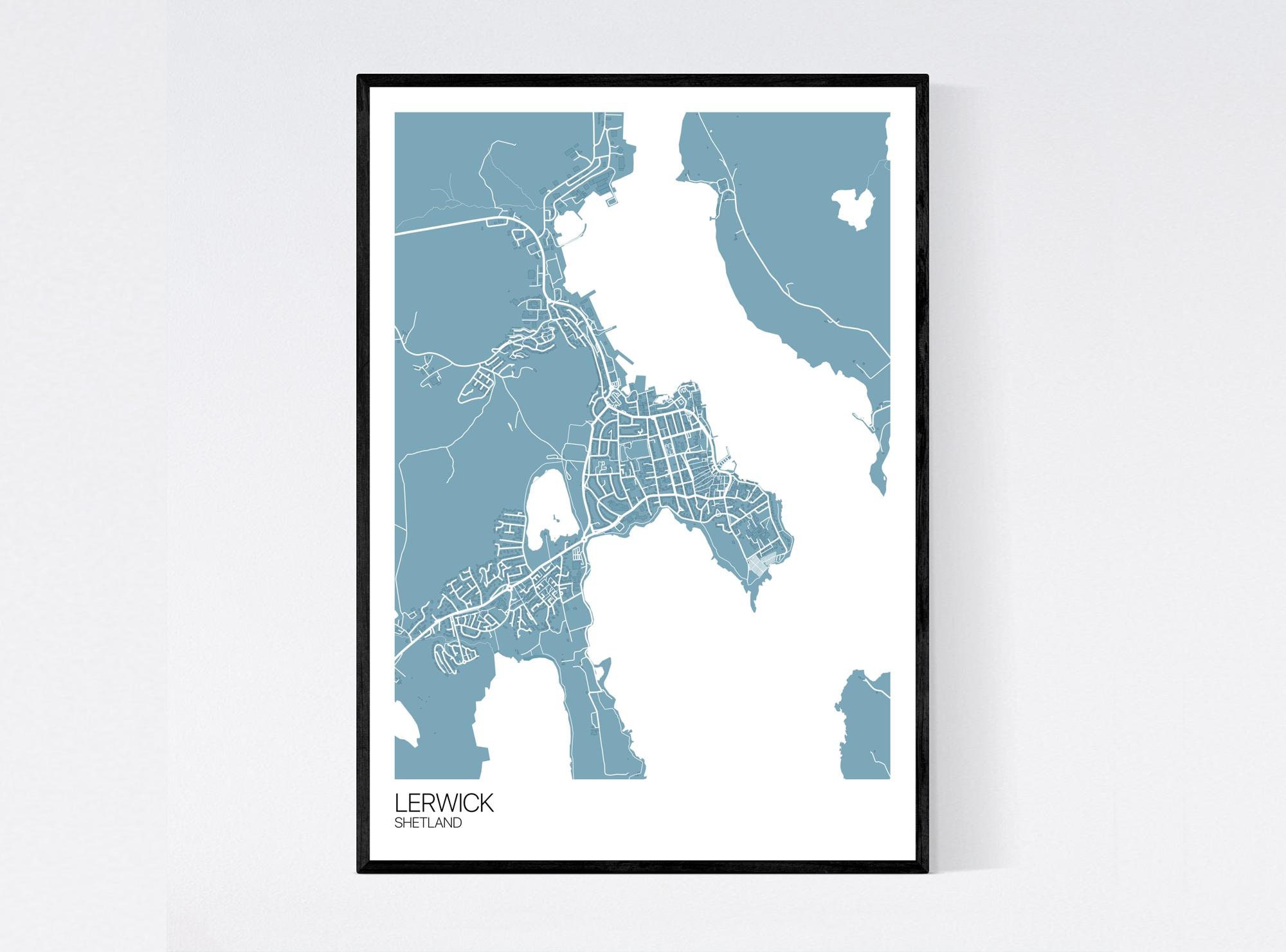 Lerwick Shetland Map Art Print Many Colours 350gsm Art | Etsy