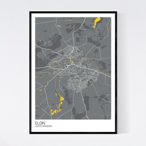 Elgin, Scotland City Map Art Print Many Styles 350gsm Art Quality Paper ...