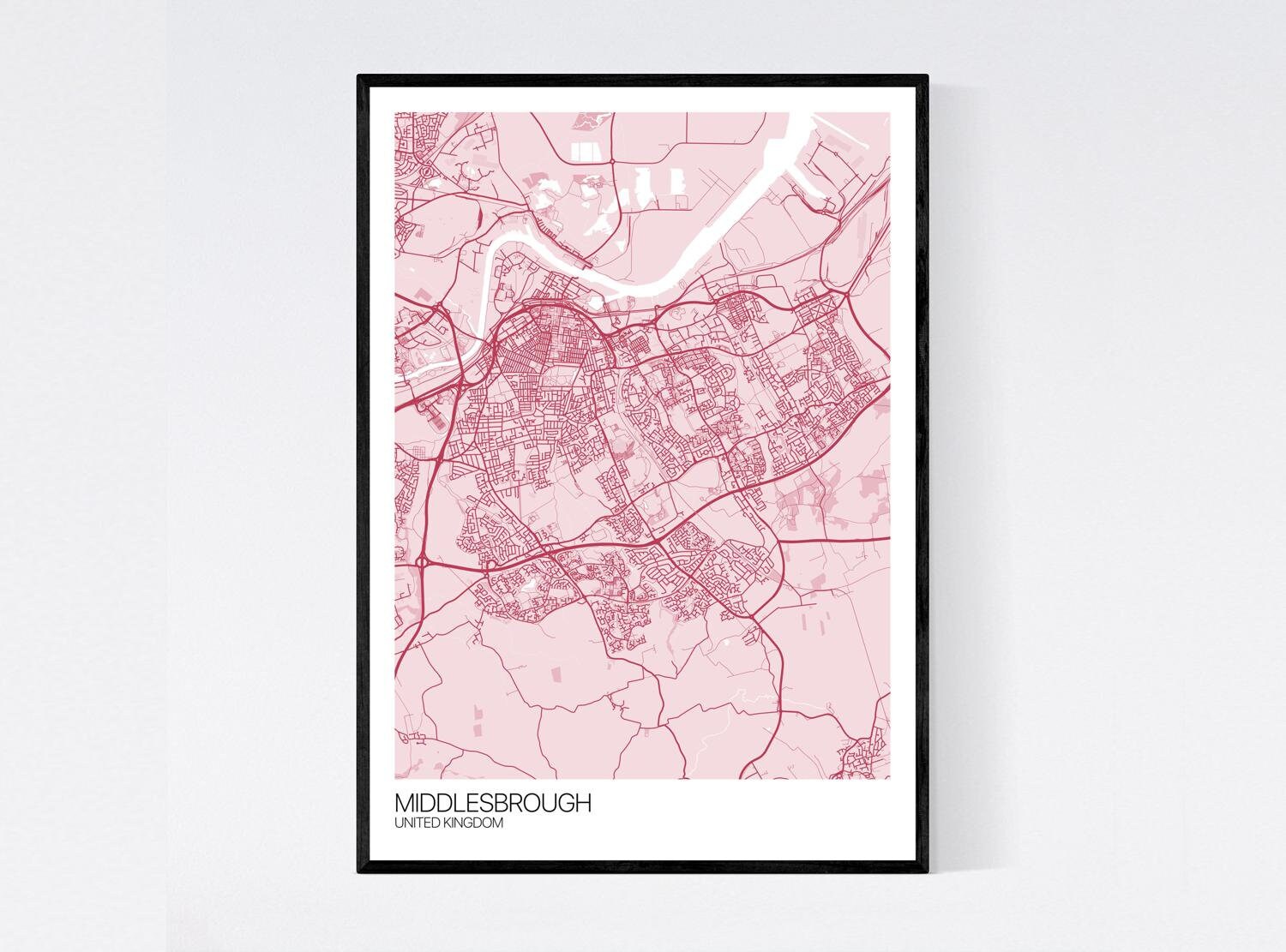 Middlesbrough United Kingdom City Map Art Print Many Styles - Etsy UK