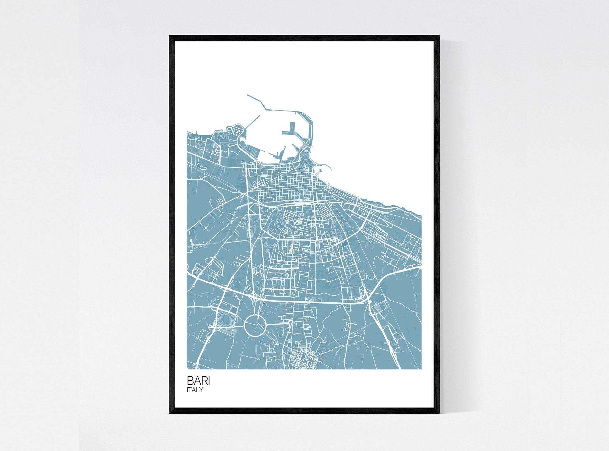 Bari Italy Map Art Print Many Colours Art Quality Paper | Etsy