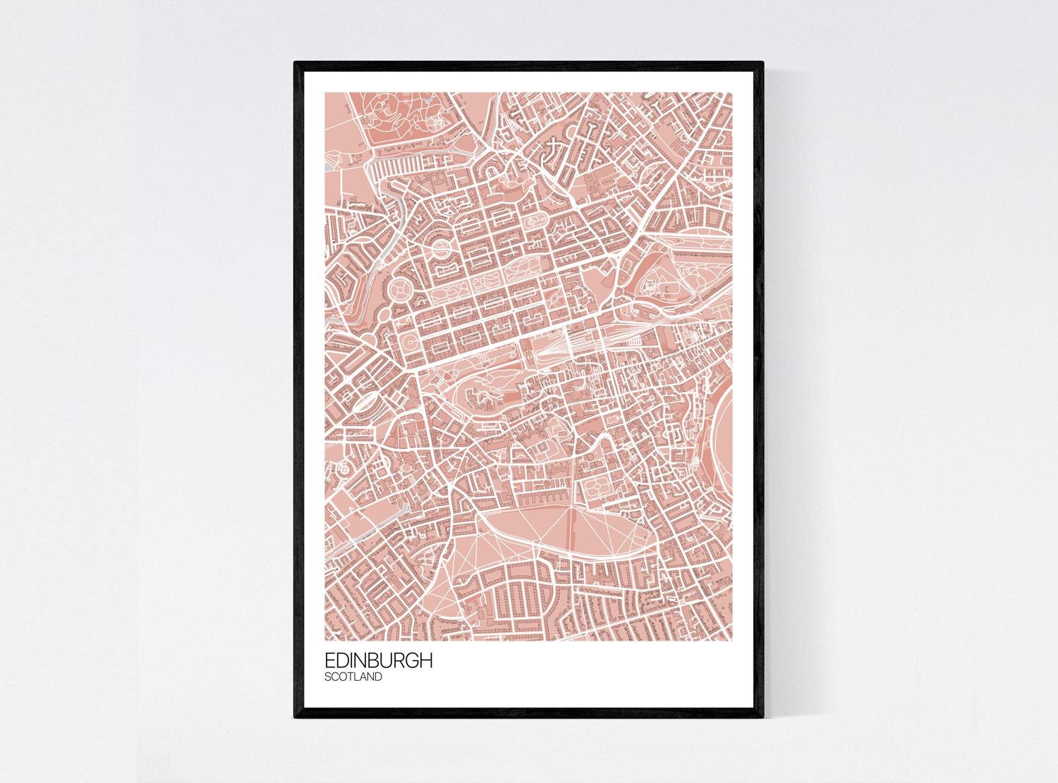Edinburgh City Centre Map Art Print Many Colours 350gsm | Etsy