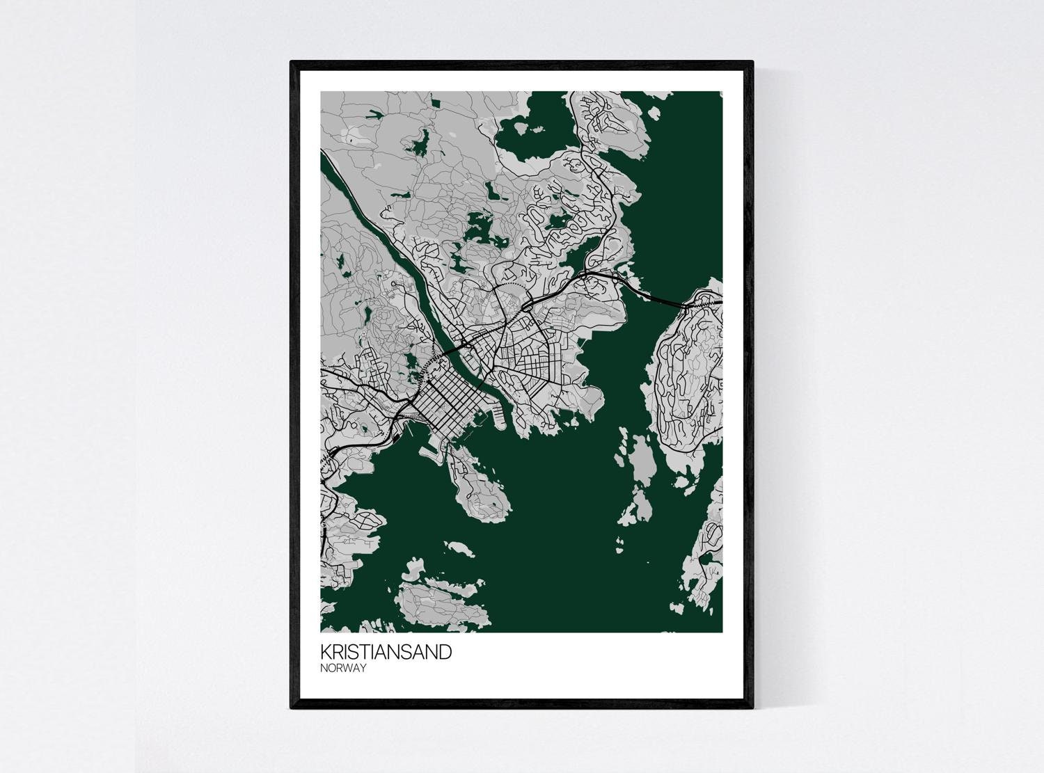 Kristiansand Norway Map Art Print Many Colours 350gsm Art | Etsy
