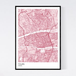 Tours, France Map Art Print Many Colours 350gsm Art Quality Paper Fast ...