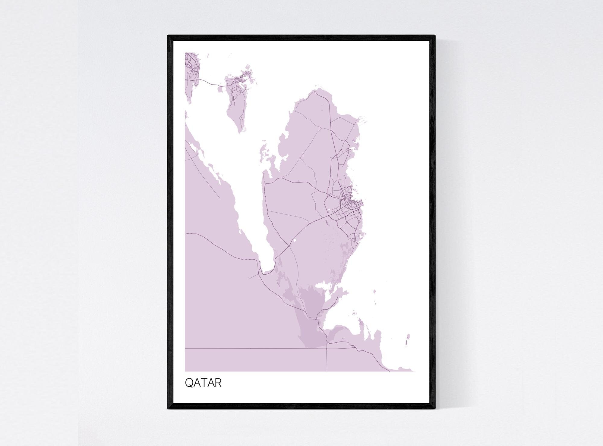 Qatar Map Art Print Many Styles Art Quality Paper Fast | Etsy