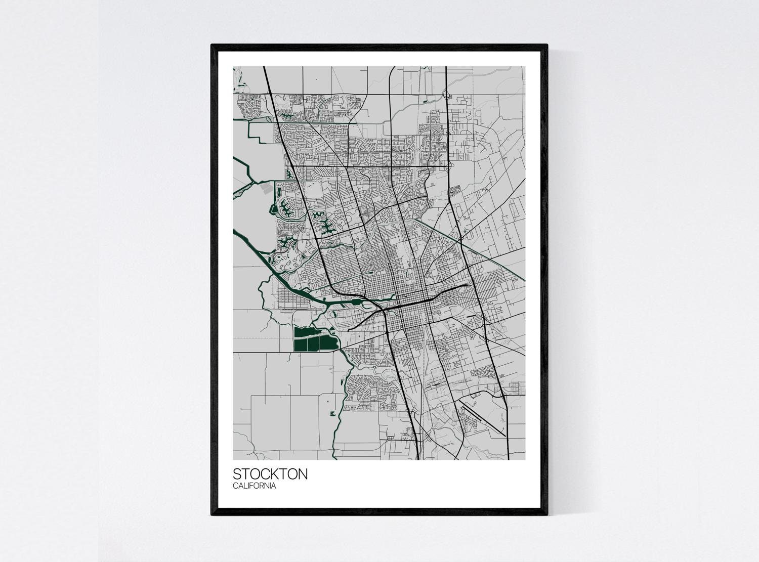 Stockton California Map Print Many Colours Printed on Art | Etsy