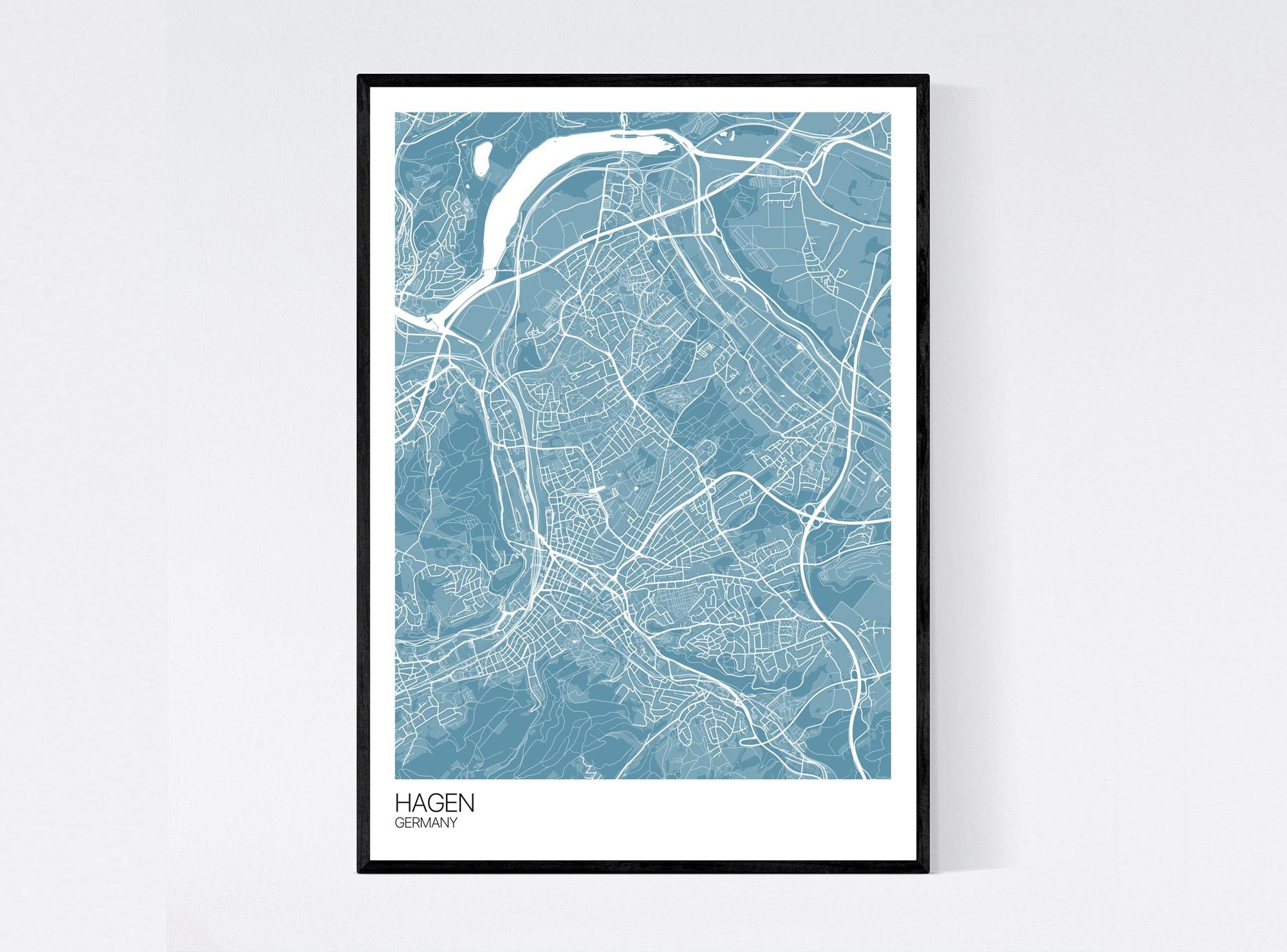 Hagen Germany City Map Print Many Colours Printed on Art | Etsy