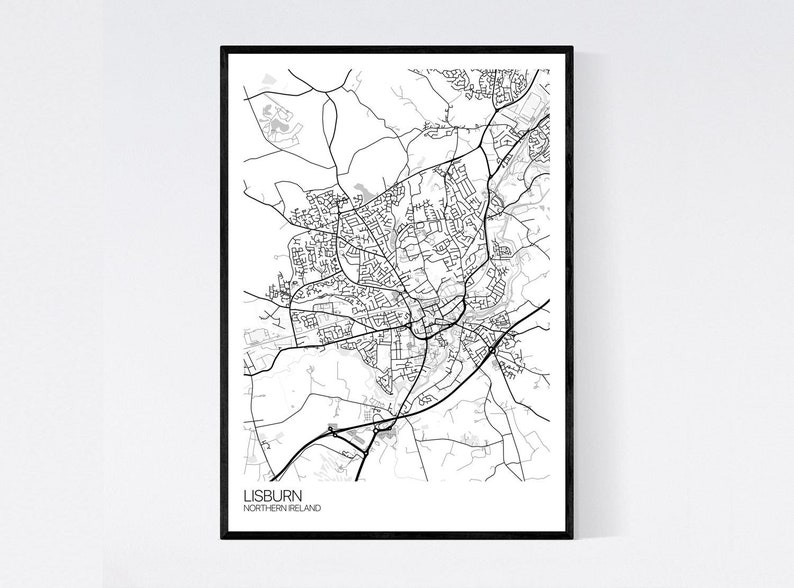 Lisburn City Map Art Print Many Styles 350gsm Art Quality - Etsy