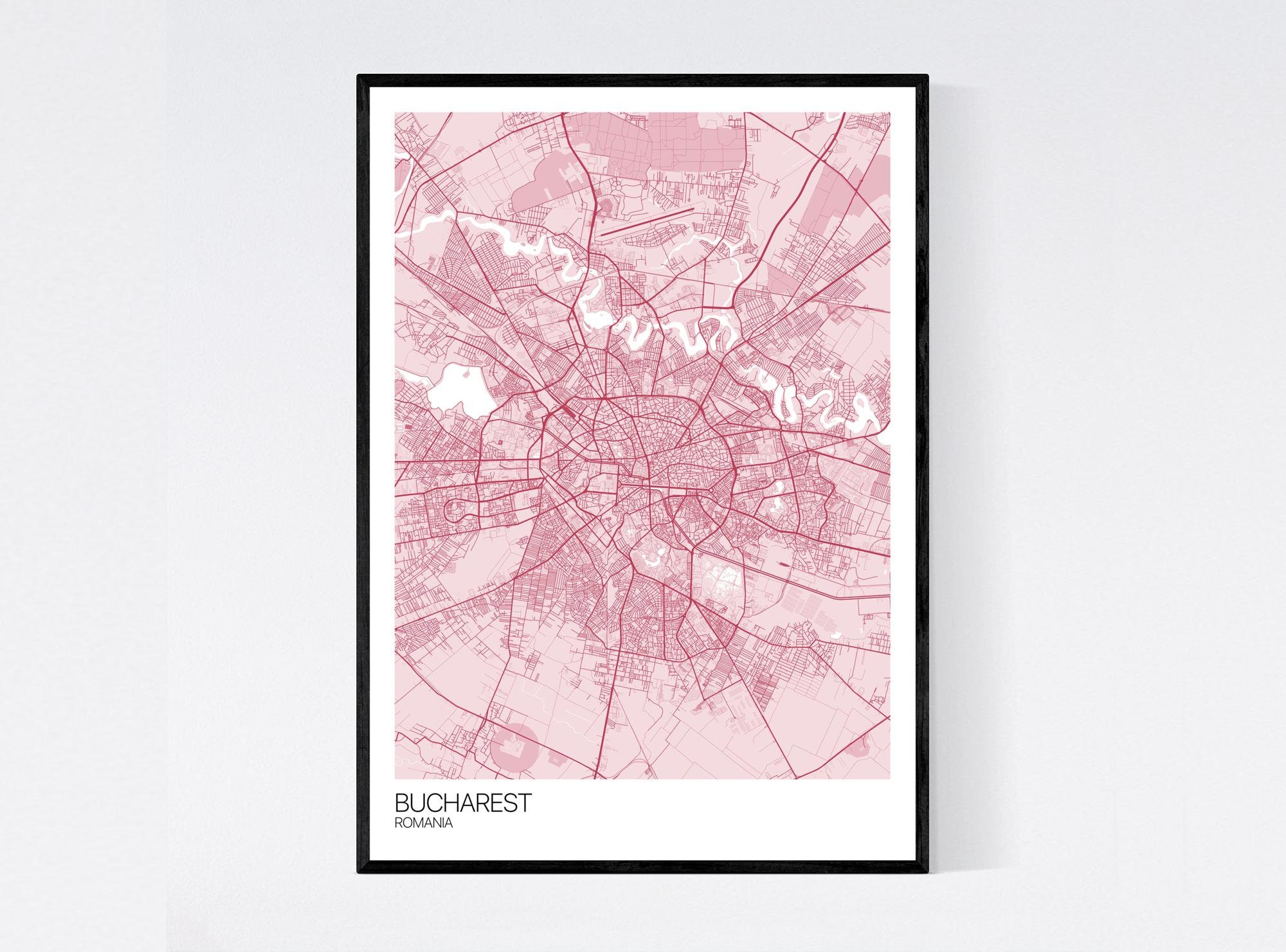 Bucharest Romania Map Art Print Many Styles 350gsm Art | Etsy
