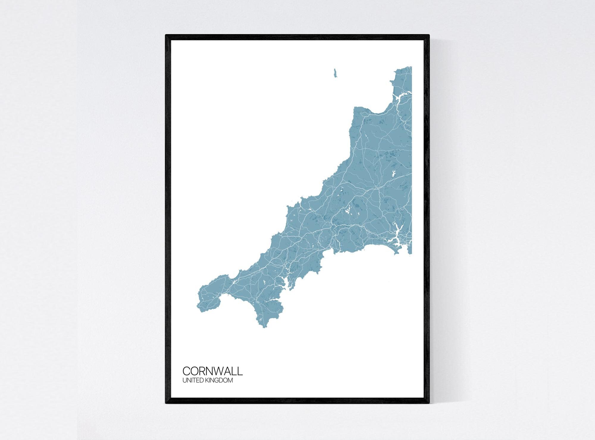 Cornwall England Map Art Print Many Styles 350gsm Art | Etsy