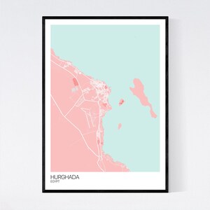 Hurghada, Egypt Map Art Print Many Styles Art Quality Paper Fast ...