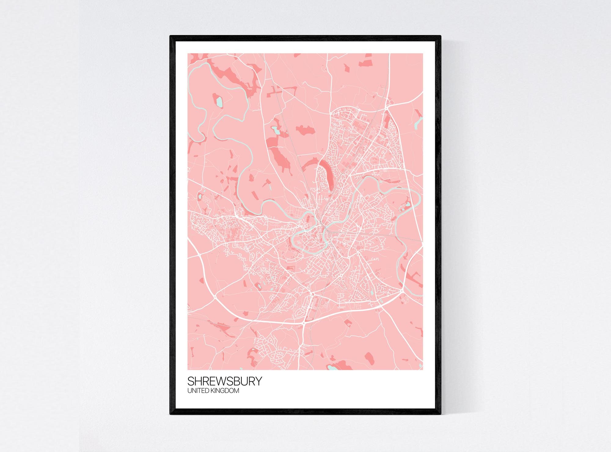 Shrewsbury Town Map Art Print Many Styles 350gsm Art | Etsy