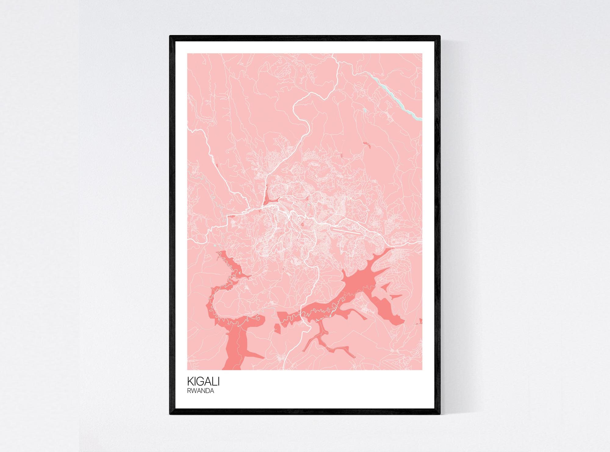 Kigali Rwanda Map Art Print Many Styles Art Quality Paper | Etsy