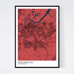 Middlesbrough, United Kingdom City Map Art Print Many Styles 350gsm Art ...
