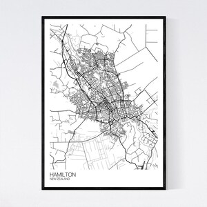 Hamilton, New Zealand Map Print Many Colours Fast Delivery Scandi ...