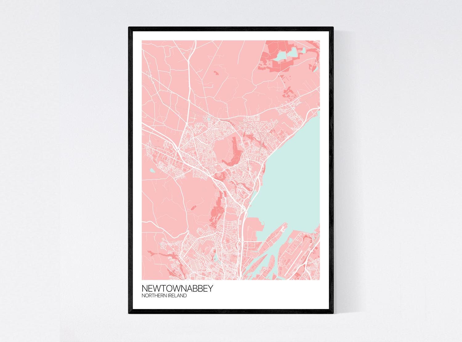 Newtownabbey NI City Map Art Print Many Styles 350gsm Art | Etsy