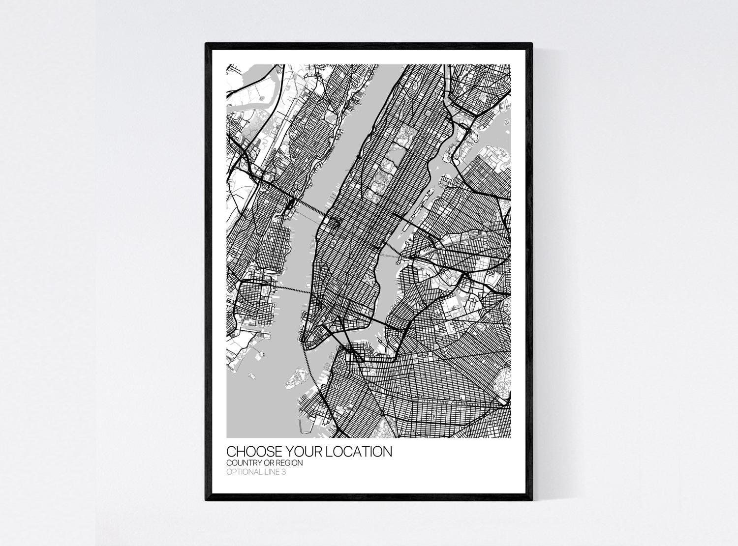 Custom Map Art Print Colour Options Choose Your Location - Etsy UK
