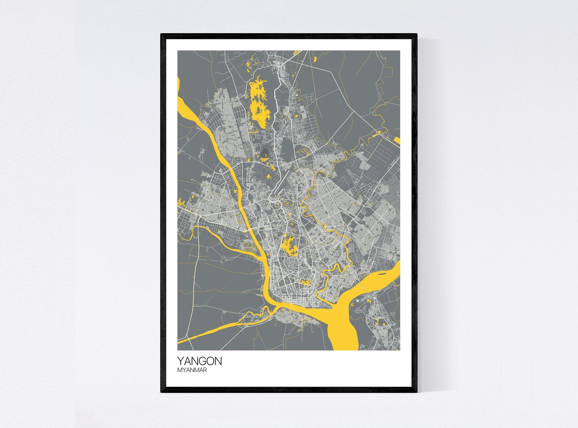 Yangon Myanmar Map Art Print Many Styles Art Quality | Etsy