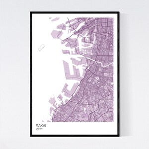 Sakai, Japan Map Art Print Many Styles Art Quality Paper Fast Delivery ...