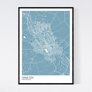 Hamilton, New Zealand Map Print Many Colours Fast Delivery Scandi ...
