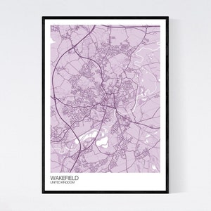 Wakefield, United Kingdom City Map Art Print Many Colours 350gsm Art ...